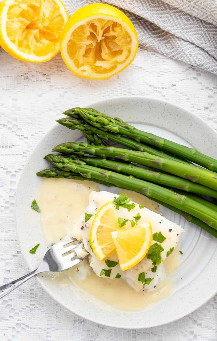 Easy White Fish with Healthy Lemon Sauce {No Butter}