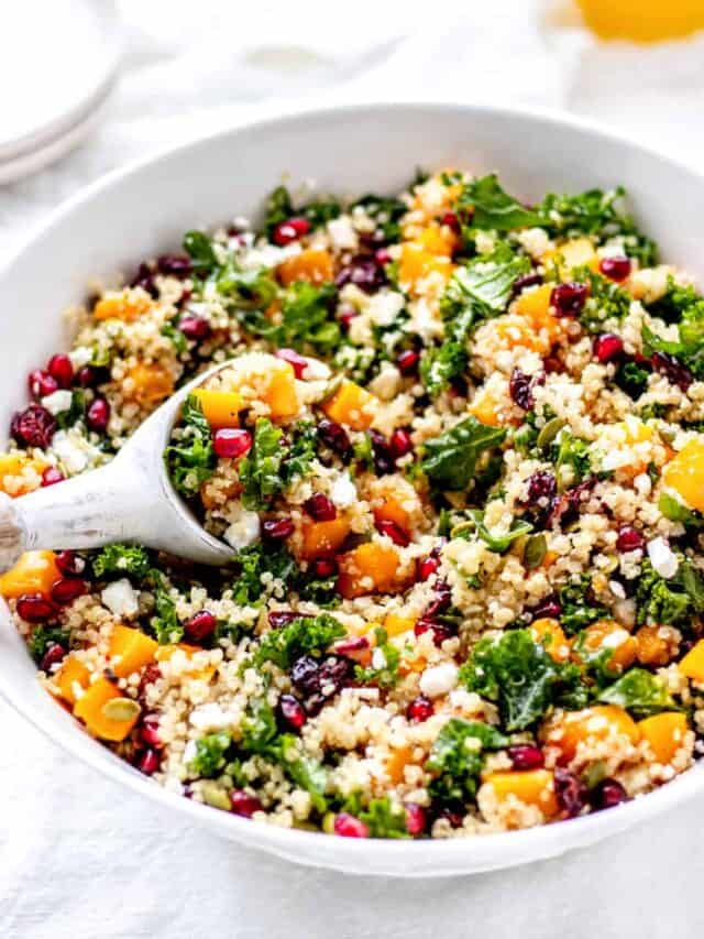 Quinoa Salad with Pomegranate, Kale & Butternut Squash Story - Haute & Healthy Living