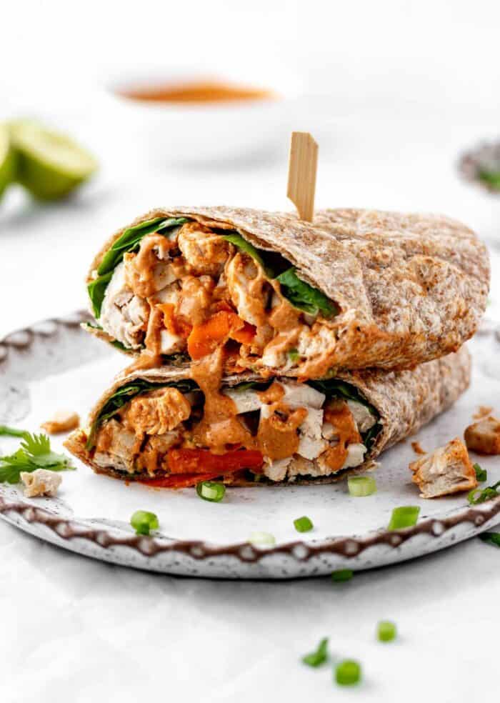 Spicy Thai Chicken Wraps Recipe with Peanut Sauce - Haute & Healthy Living