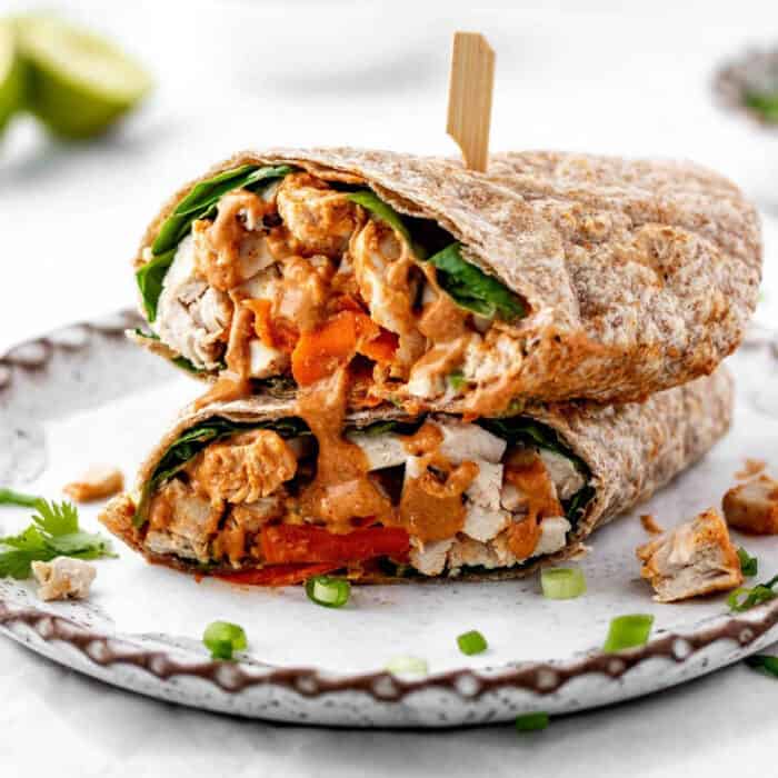 Spicy Thai Chicken Wraps Recipe with Peanut Sauce - Haute & Healthy Living