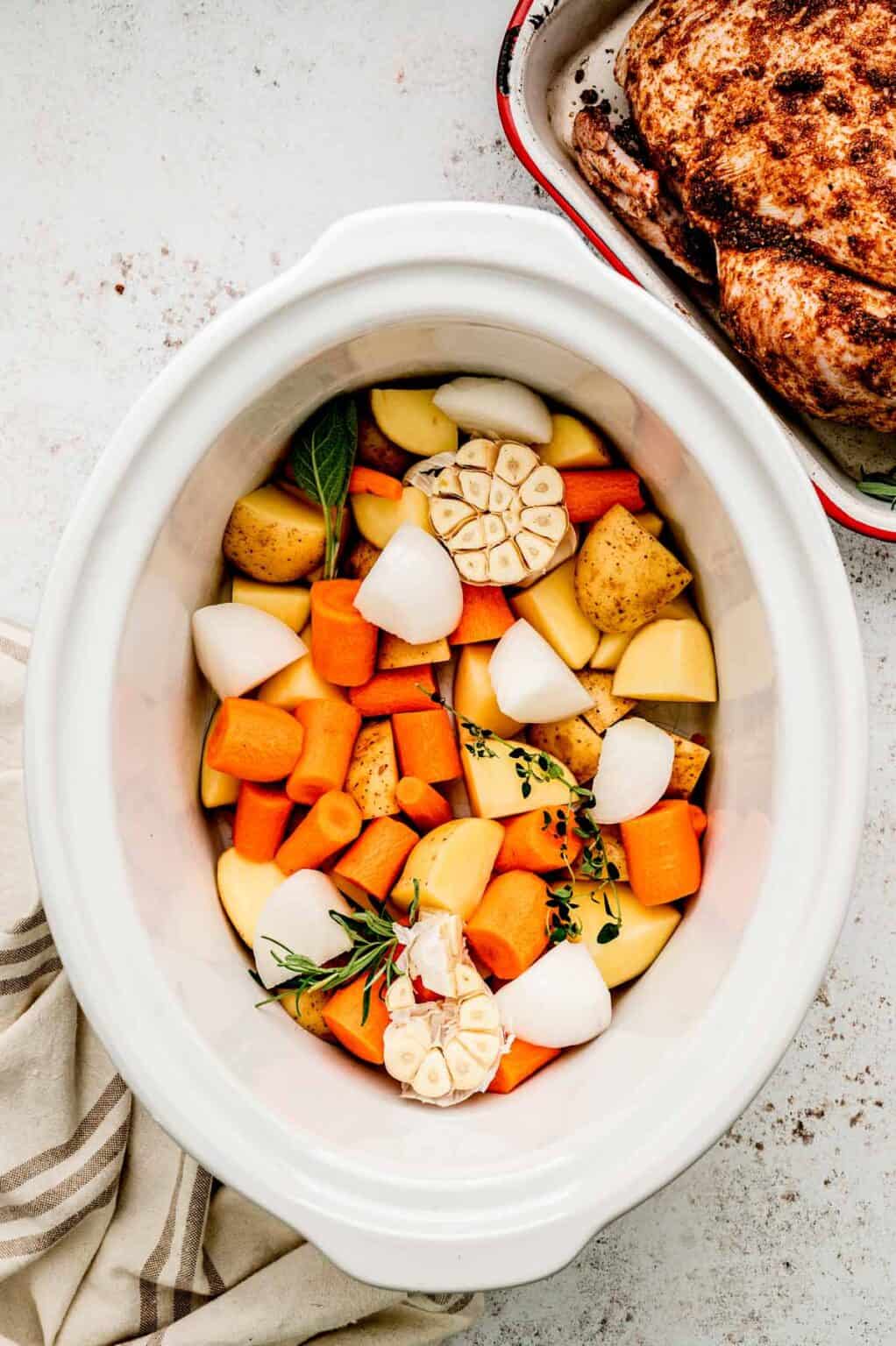 Slow Cooker Thanksgiving Whole Chicken and Veggies