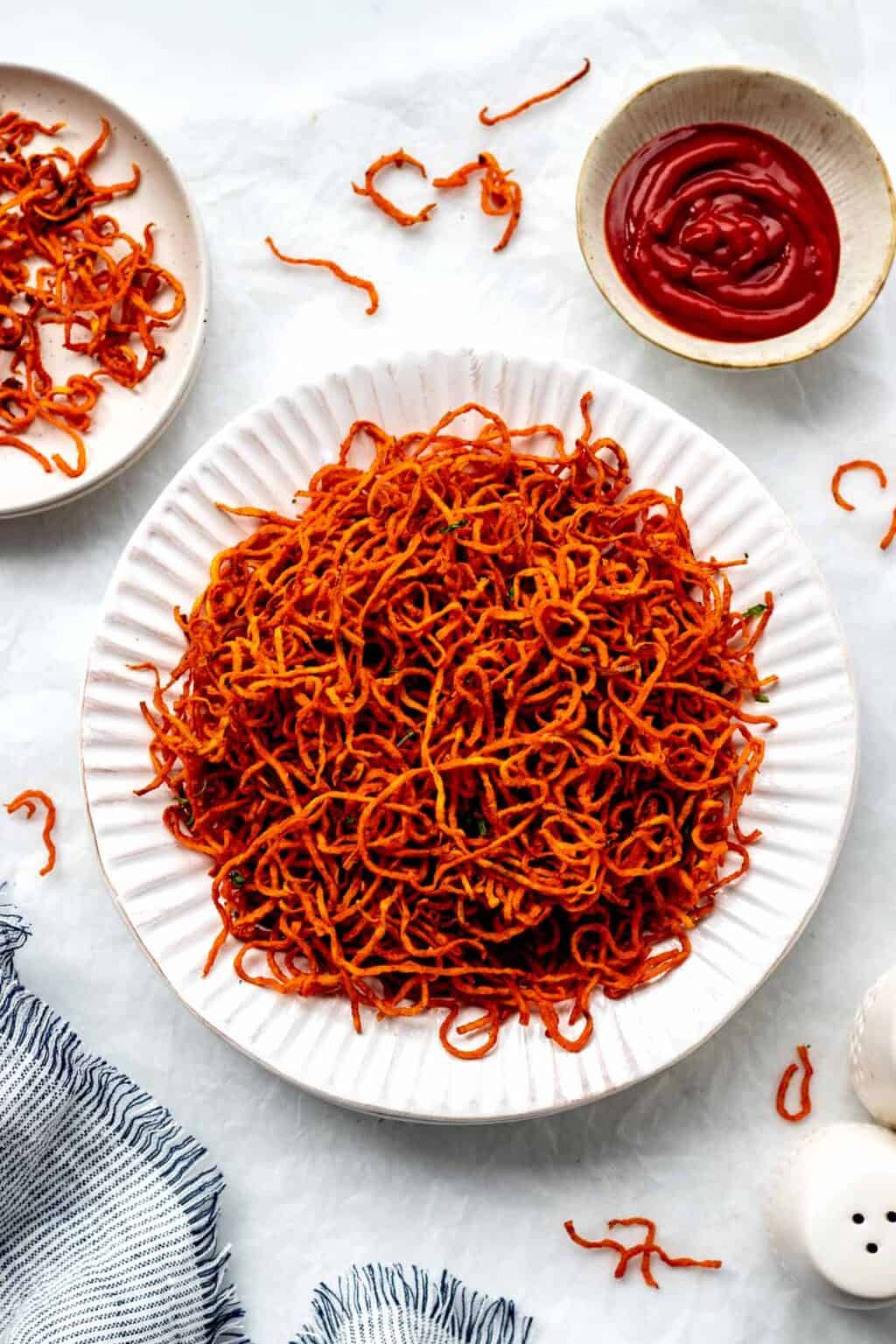 Baked Curly Sweet Potato Fries {with Cornstarch} - Haute & Healthy Living