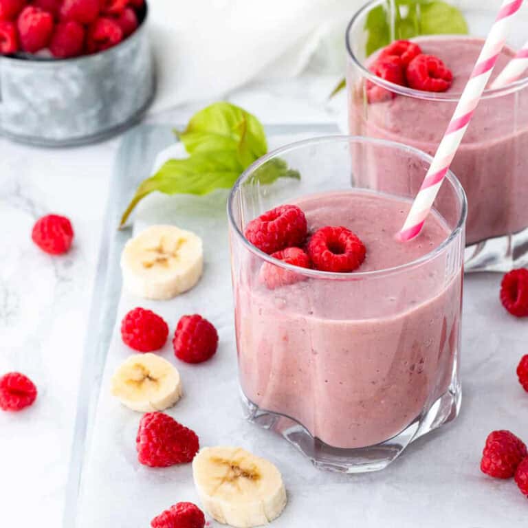 Raspberry Banana Protein Smoothie {Without Yogurt}