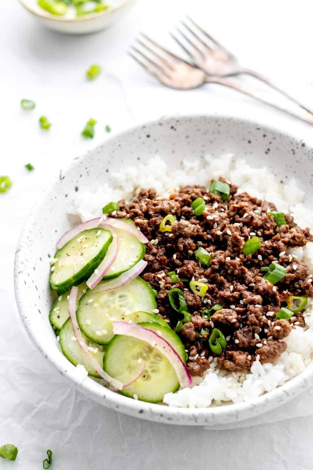 Healthy Korean Ground Beef Bowls - Haute & Healthy Living