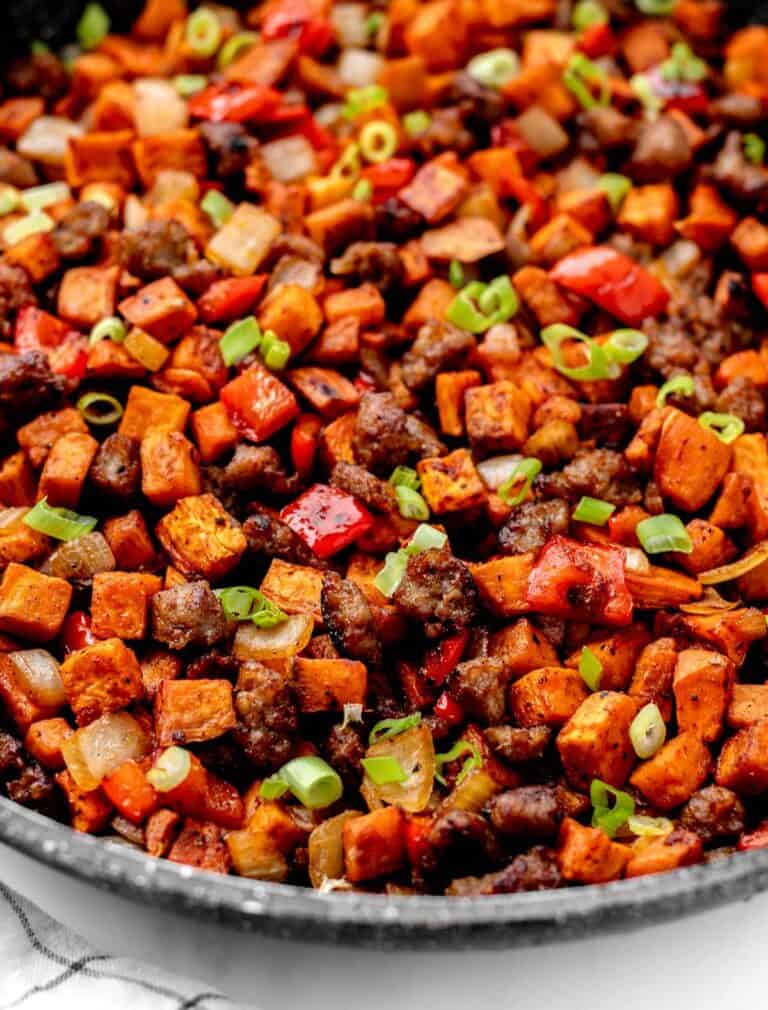 Ground Turkey Sausage and Sweet Potato Hash