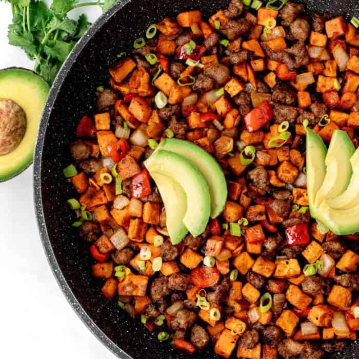 Ground Turkey Sausage and Sweet Potato Hash
