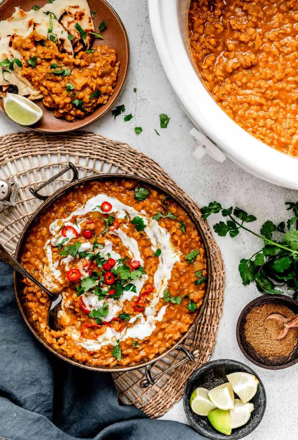 Slow Cooker Red Lentil Dahl with Coconut Milk - Haute & Healthy Living