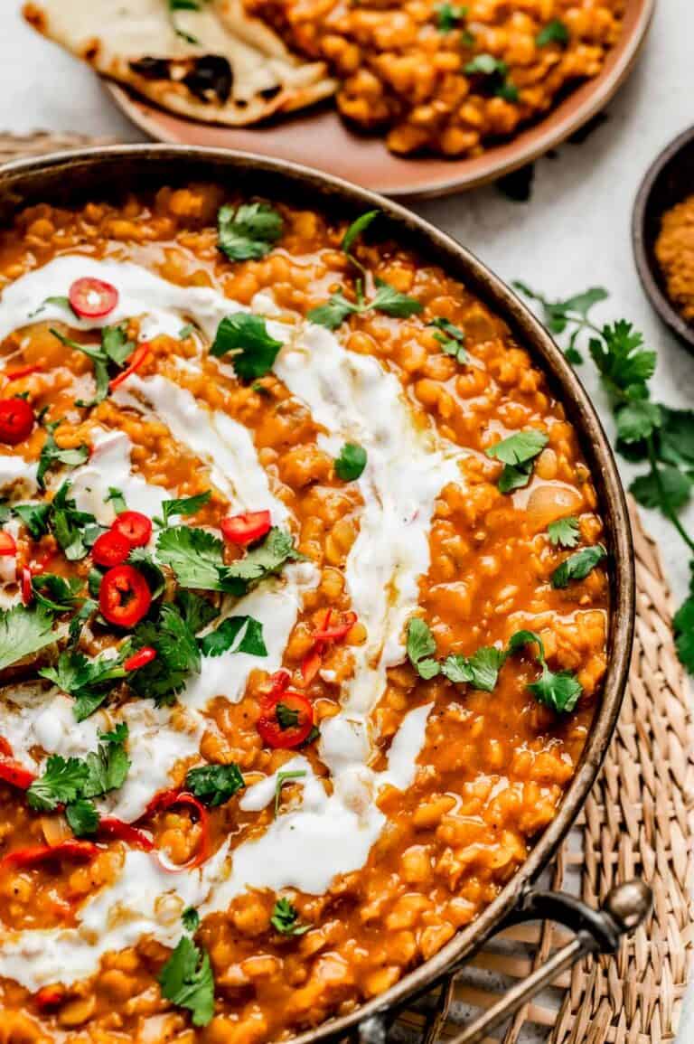 Slow Cooker Red Lentil Dahl with Coconut Milk - Haute & Healthy Living
