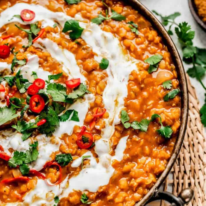 Slow Cooker Red Lentil Dahl with Coconut Milk - Haute & Healthy Living