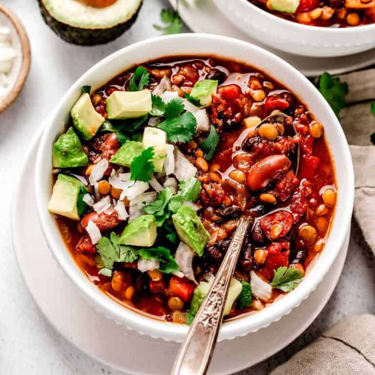 Vegan Lentil Bean Chili Recipe {Slow Cooker} - Haute & Healthy Living