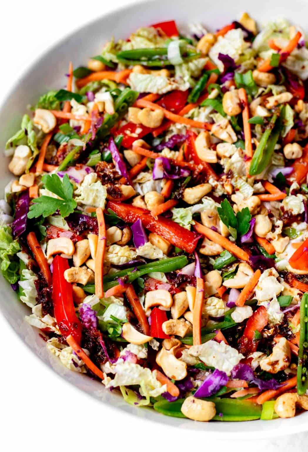 Rainbow Cashew Crunch Salad with Sesame Soy Dressing