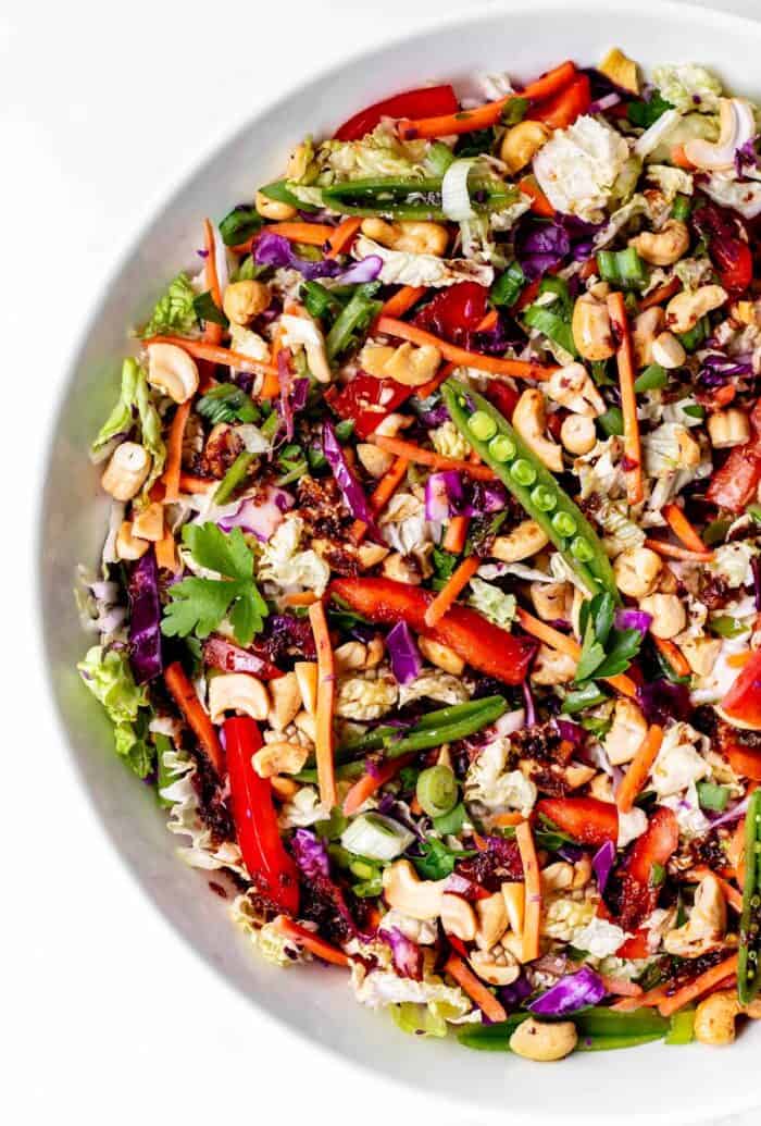 Rainbow Cashew Crunch Salad with Sesame Soy Dressing