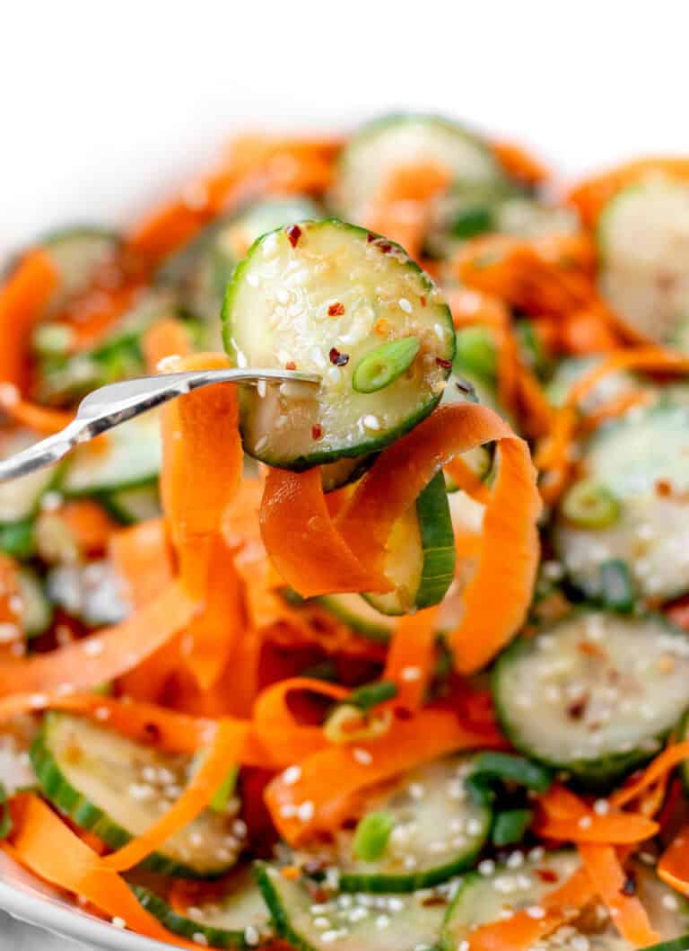 Asian Carrot Cucumber Salad with Sesame Ginger Dressing - Haute ...