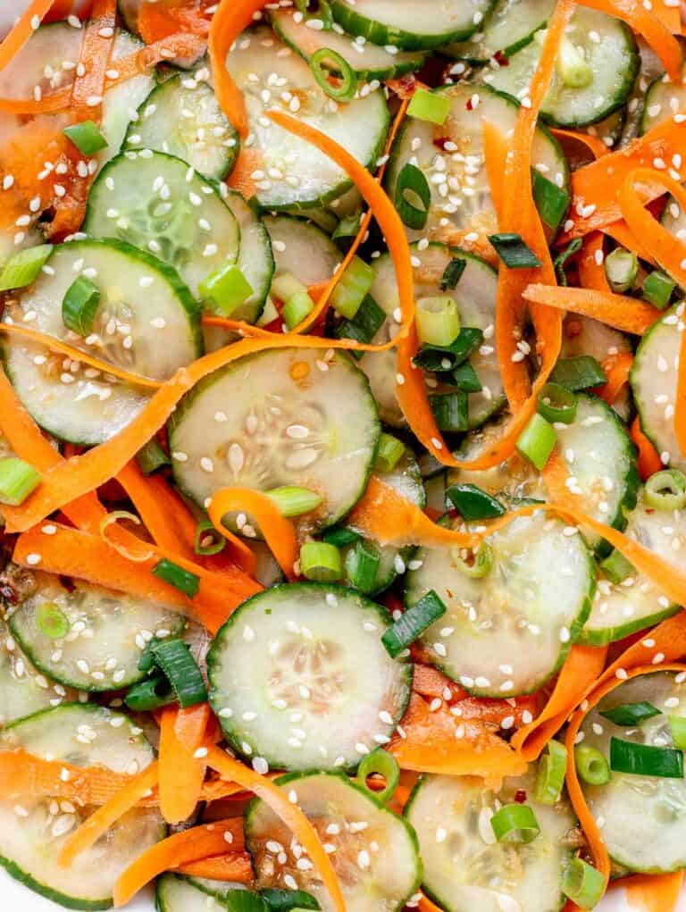 Asian Carrot Cucumber Salad with Sesame Ginger Dressing - Haute ...