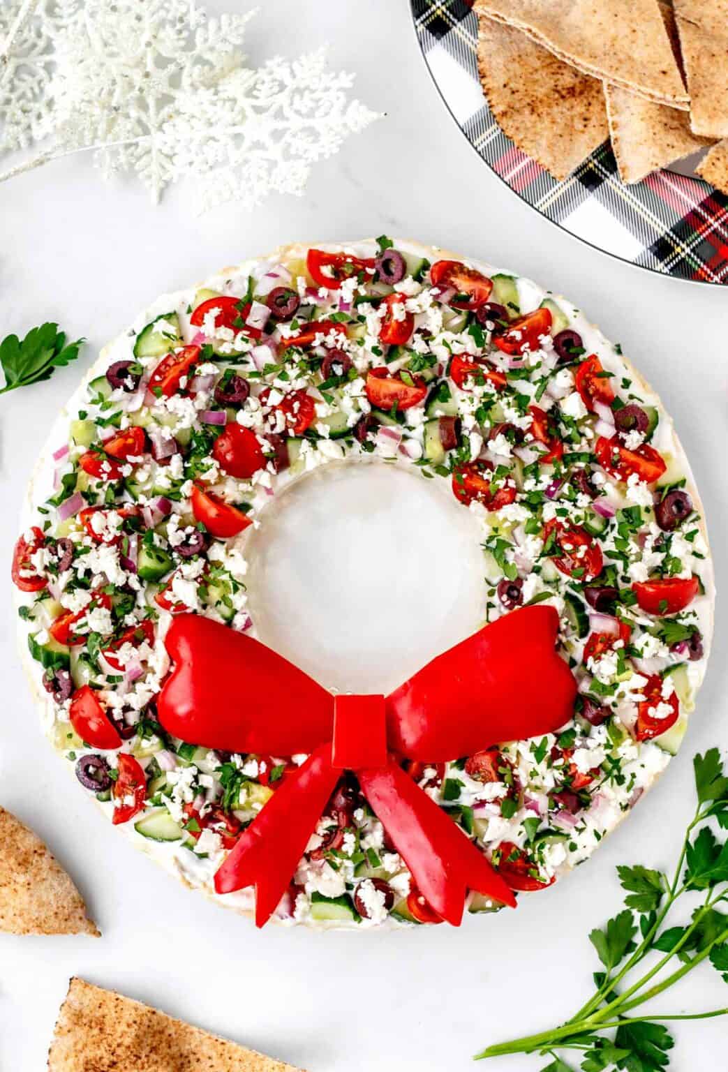 Christmas Hummus Wreath Appetizer